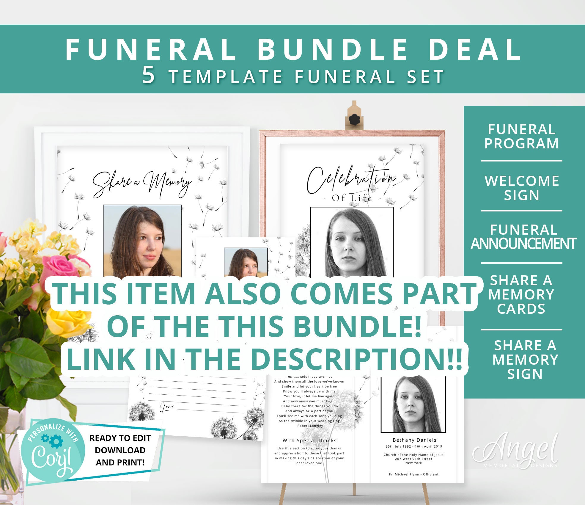 Funeral Program Template Funeral Card Template Editable - Etsy