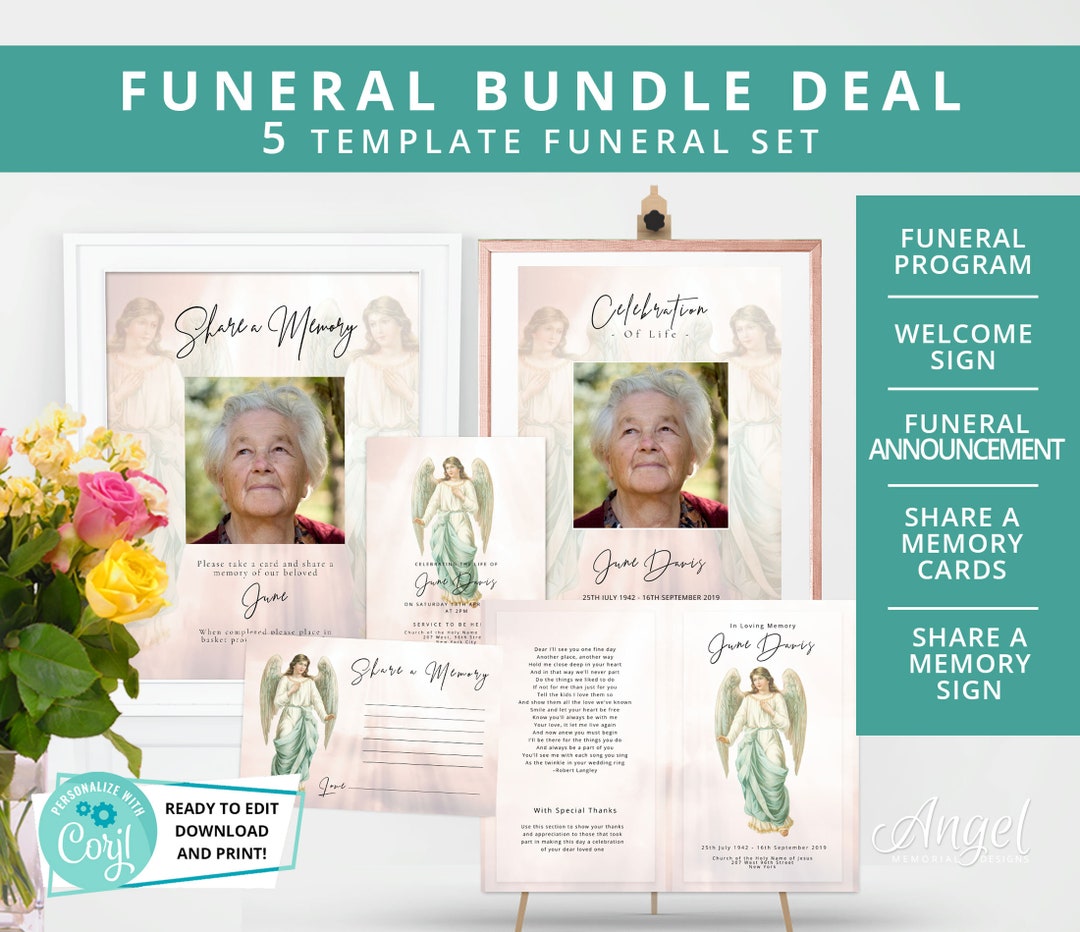 Angel Funeral Bundle Set - Printable Funeral Memory Bundle | Funeral ...