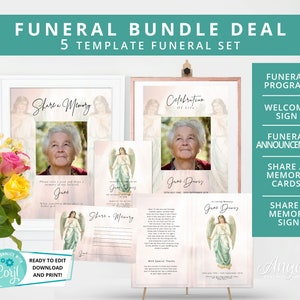 Angel Funeral Bundle Set - Printable Funeral Memory Bundle | Funeral ...