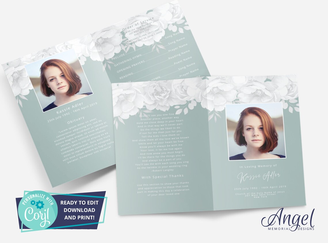 Funeral Program Template Funeral Card Template Editable - Etsy