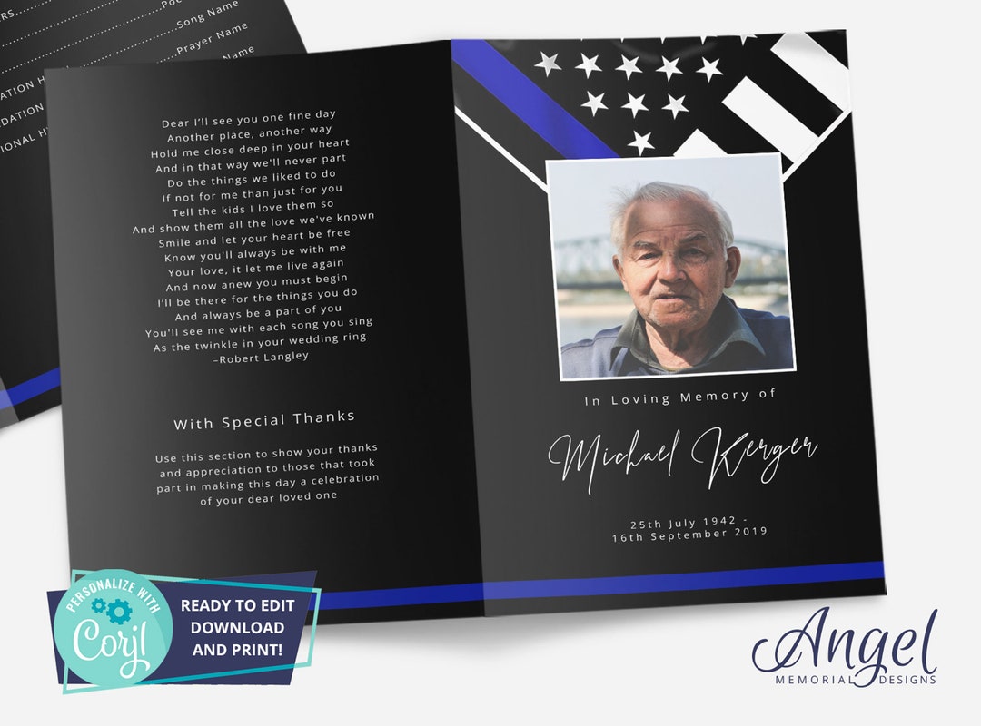 Law Enforcement Police Funeral Program Template Funeral Card Template ...