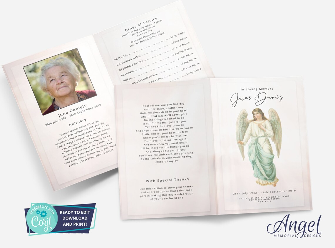 Angel Funeral Bundle Set Printable Funeral Memory Bundle | Etsy