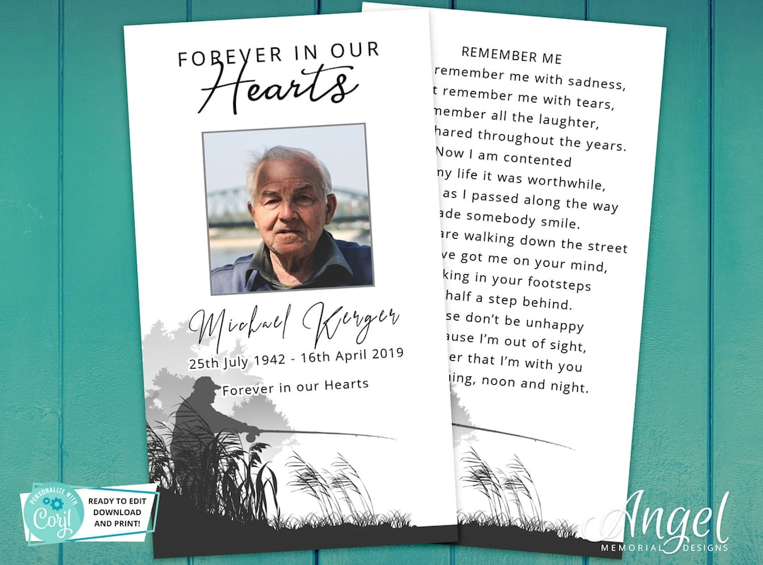 Fishing Funeral Prayer Card - Printable Funeral Prayer Card | Keepsake ...