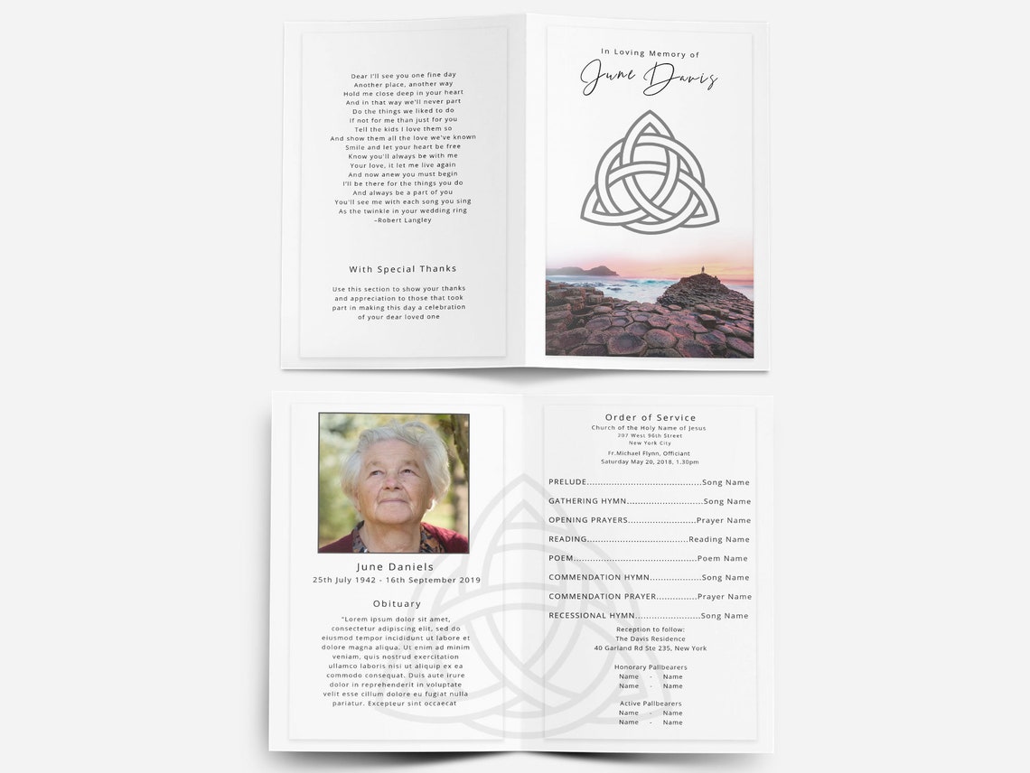 Funeral Program Template Funeral Card Template Editable - Etsy