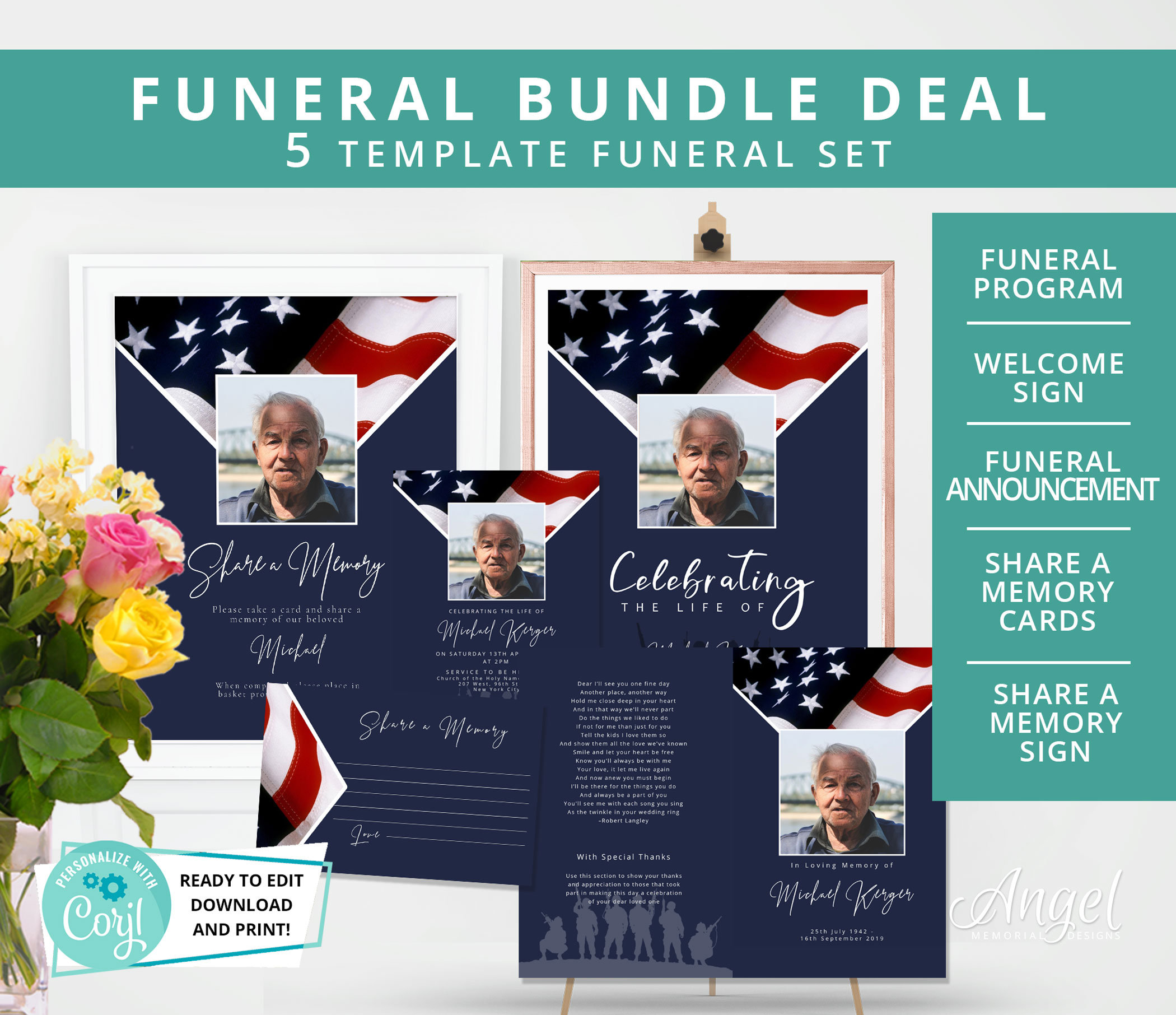 Funeral Bundle Set Printable Veteran Funeral Memory Bundle - Etsy