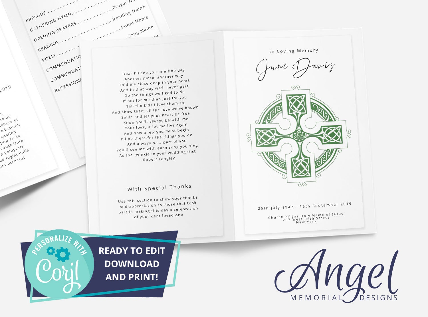 Funeral Program Template Funeral Card Template Editable - Etsy