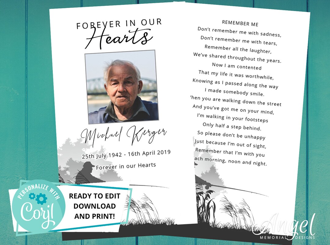 Fishing Funeral Prayer Card - Printable Funeral Prayer Card | Keepsake ...