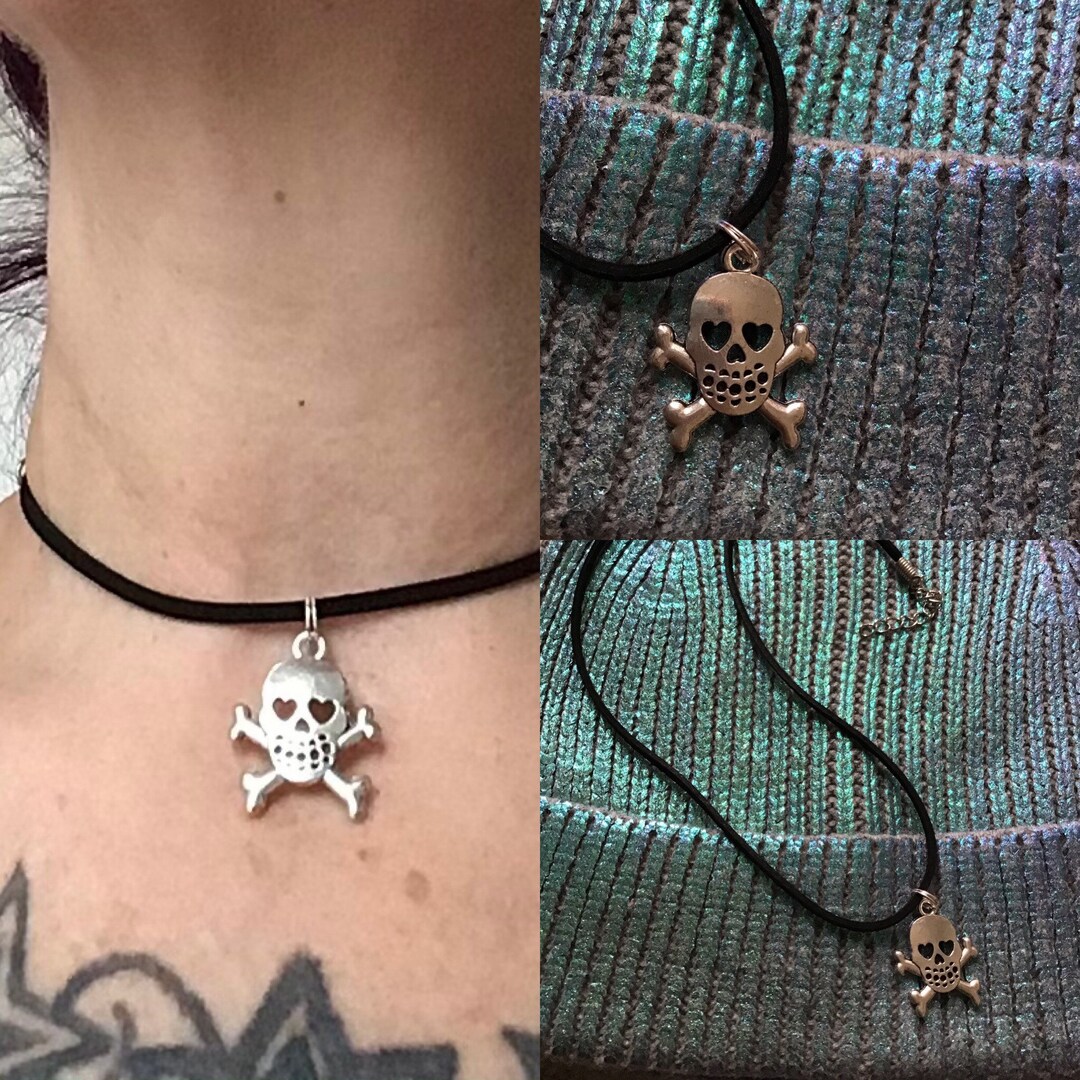 Emo Goth Skull and Crossbones Handmade Choker Style Necklace . This is ...