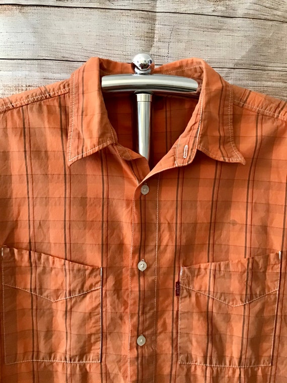 Levis 90s rework overdyed orange check cotton shirt s… - Gem