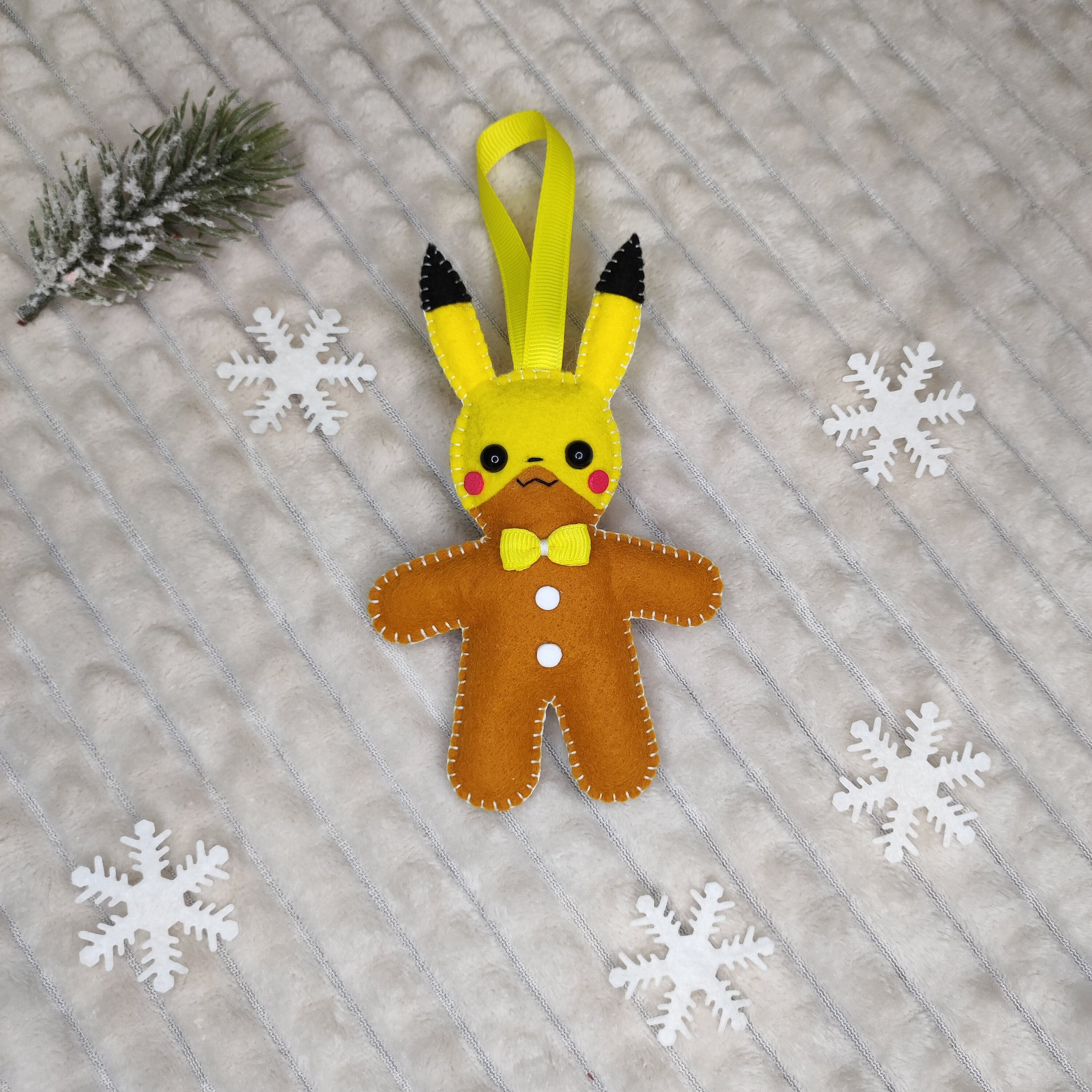 Gingerbread Felt in Pikachu Costume Christmas Ornament - Etsy