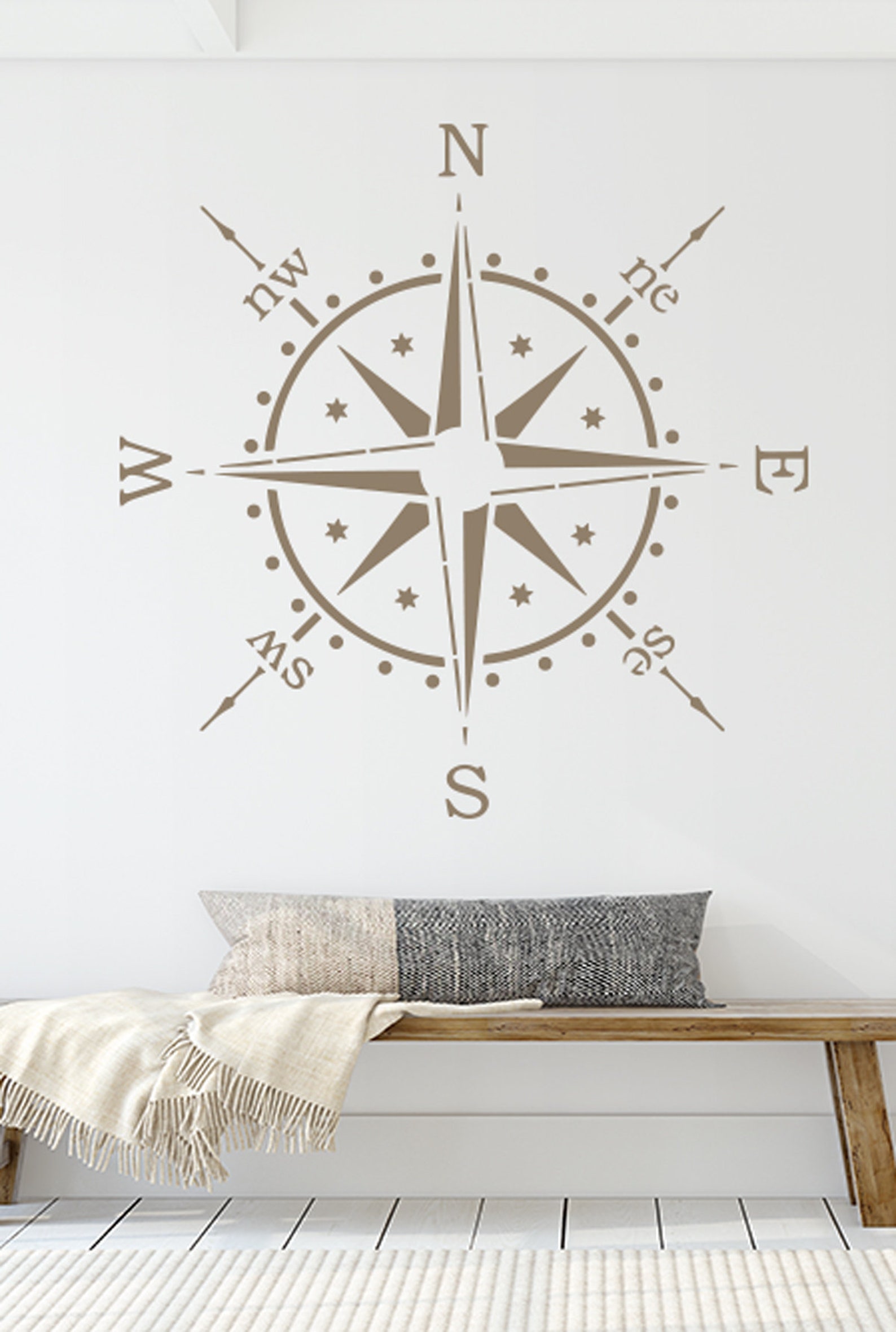 Stencil Wild Rose Nautical Compass Navy Sign Painting - Etsy UK