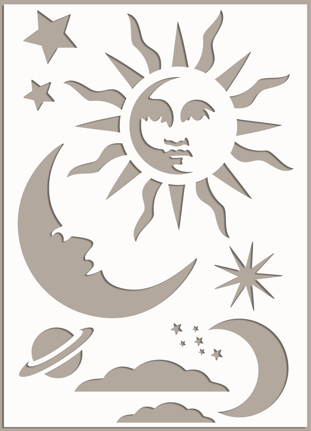 Sun Moon Stars Large Walls Stencils Painting Furniture Canvas - Etsy UK