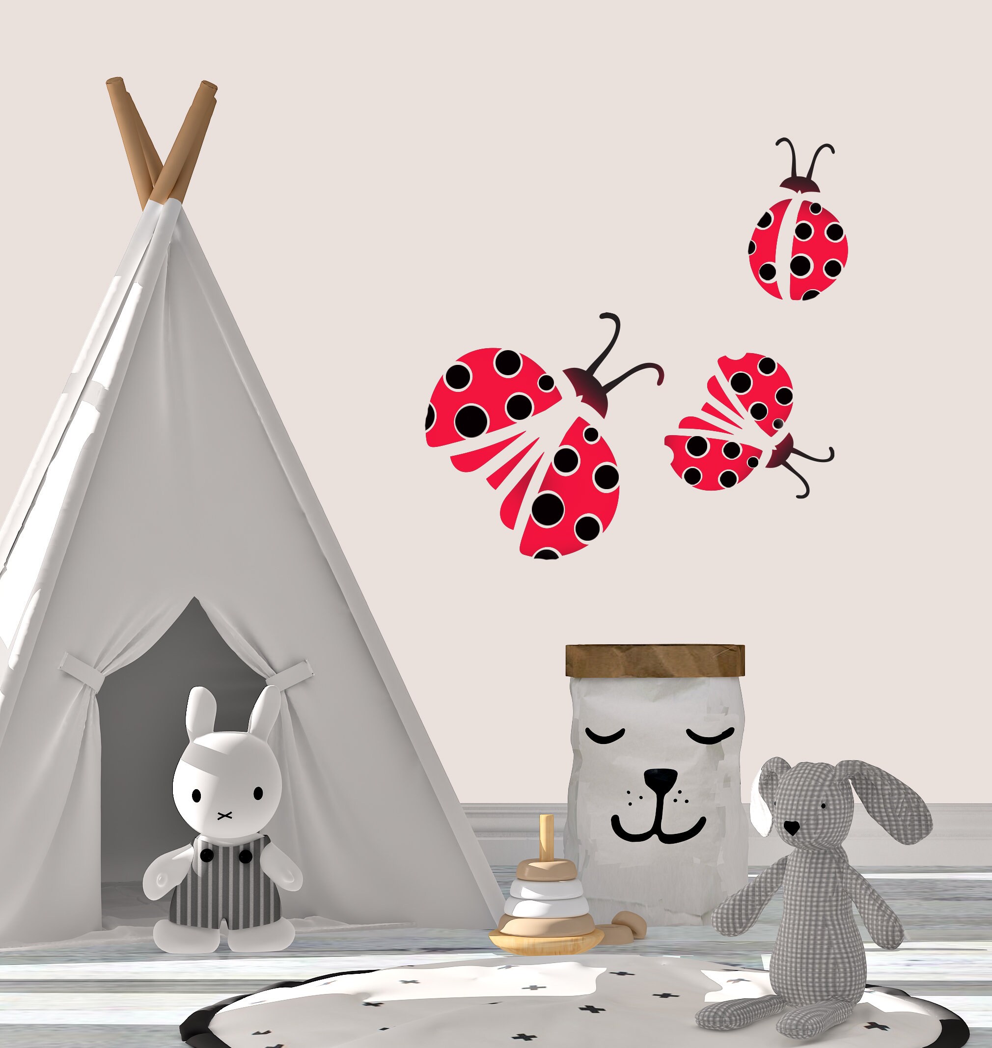 Ladybird Stencil Garden Decorative Painting Furniture Wall Card Making ...