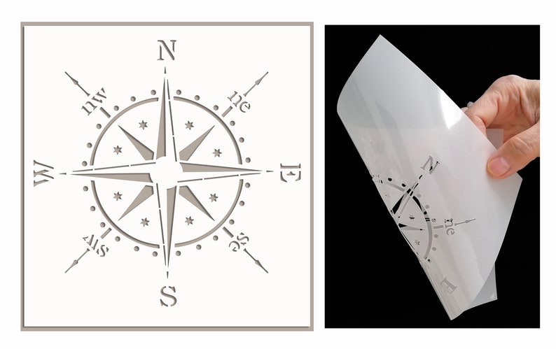 Stencil Wild Rose Nautical Compass Navy Sign Painting - Etsy UK