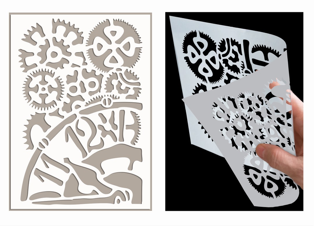 Steampunk Style Clock Face Stencil Painting Wall Furniture Card Making ...