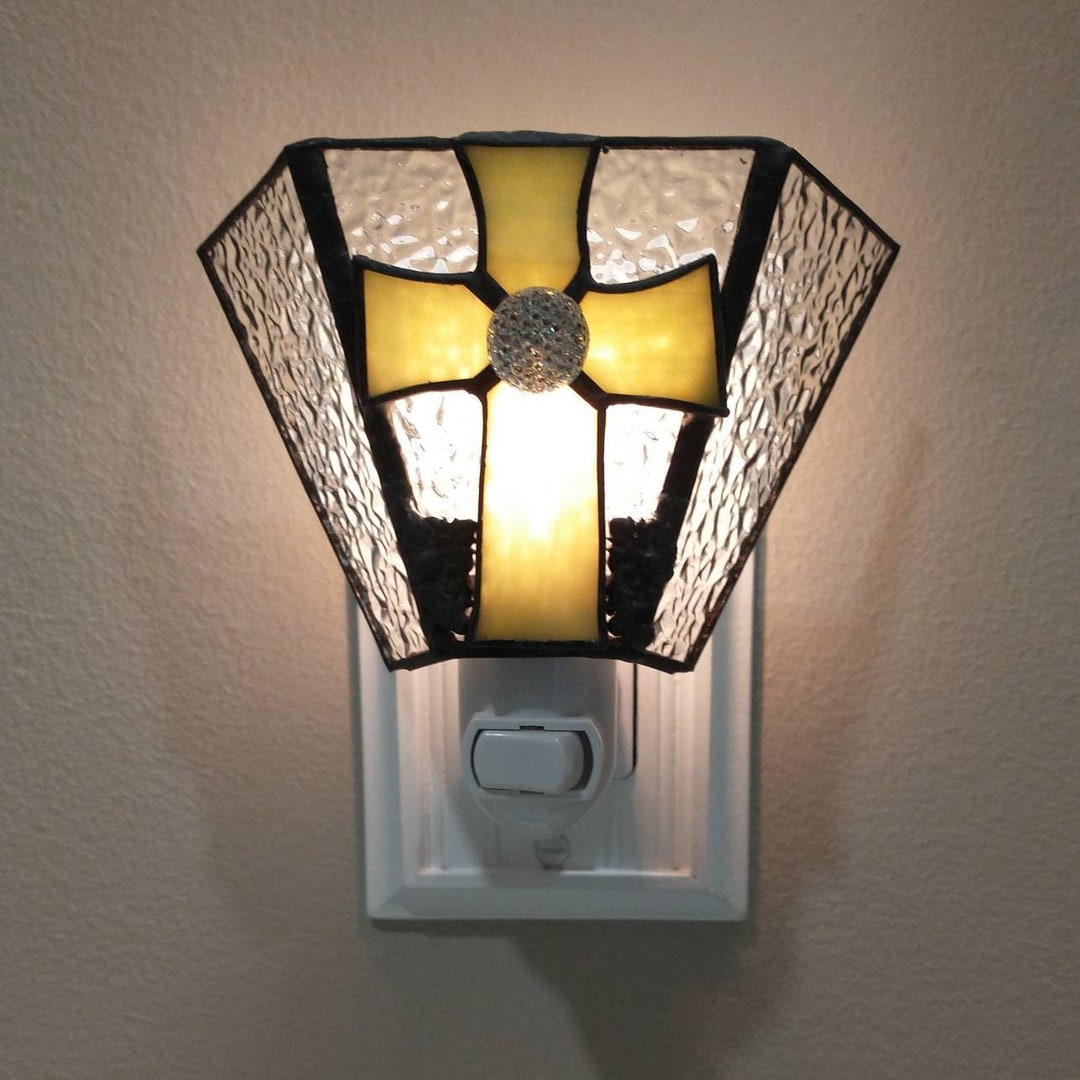 Night Light Cross Wall Plug In Yellow and Clear Stained - Etsy