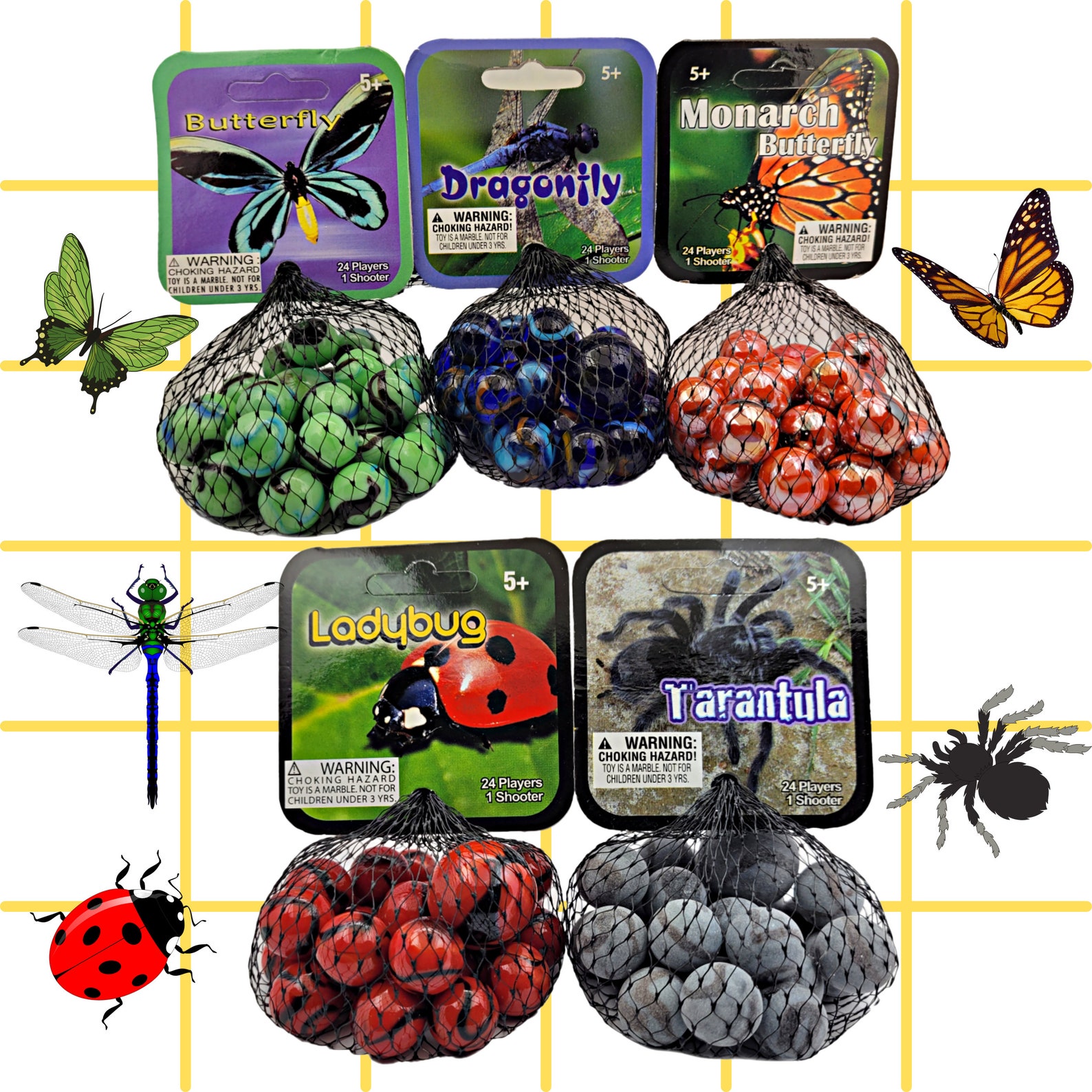 Insects and Invertebrates, Ladybug Marbles, Butterfly Marbles, Toy ...