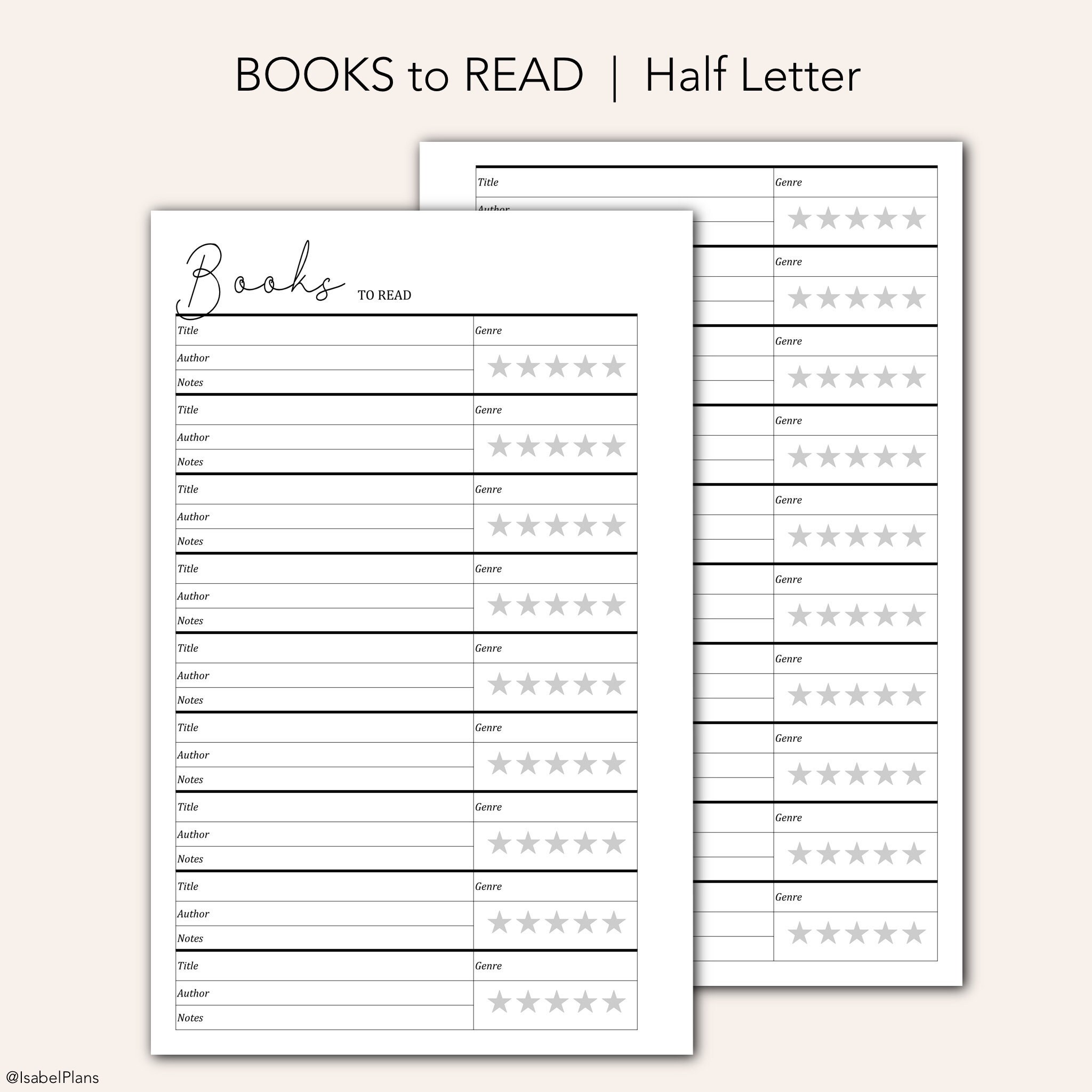 Books to Read Half Letter Junior Discbound Planner Inserts Printable - Etsy