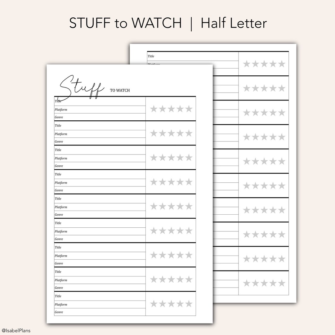 Stuff to Watch Half Letter Junior Discbound Planner Inserts Printable ...