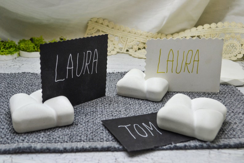 Set of 10 geometric square place card holder Rustic white | Etsy