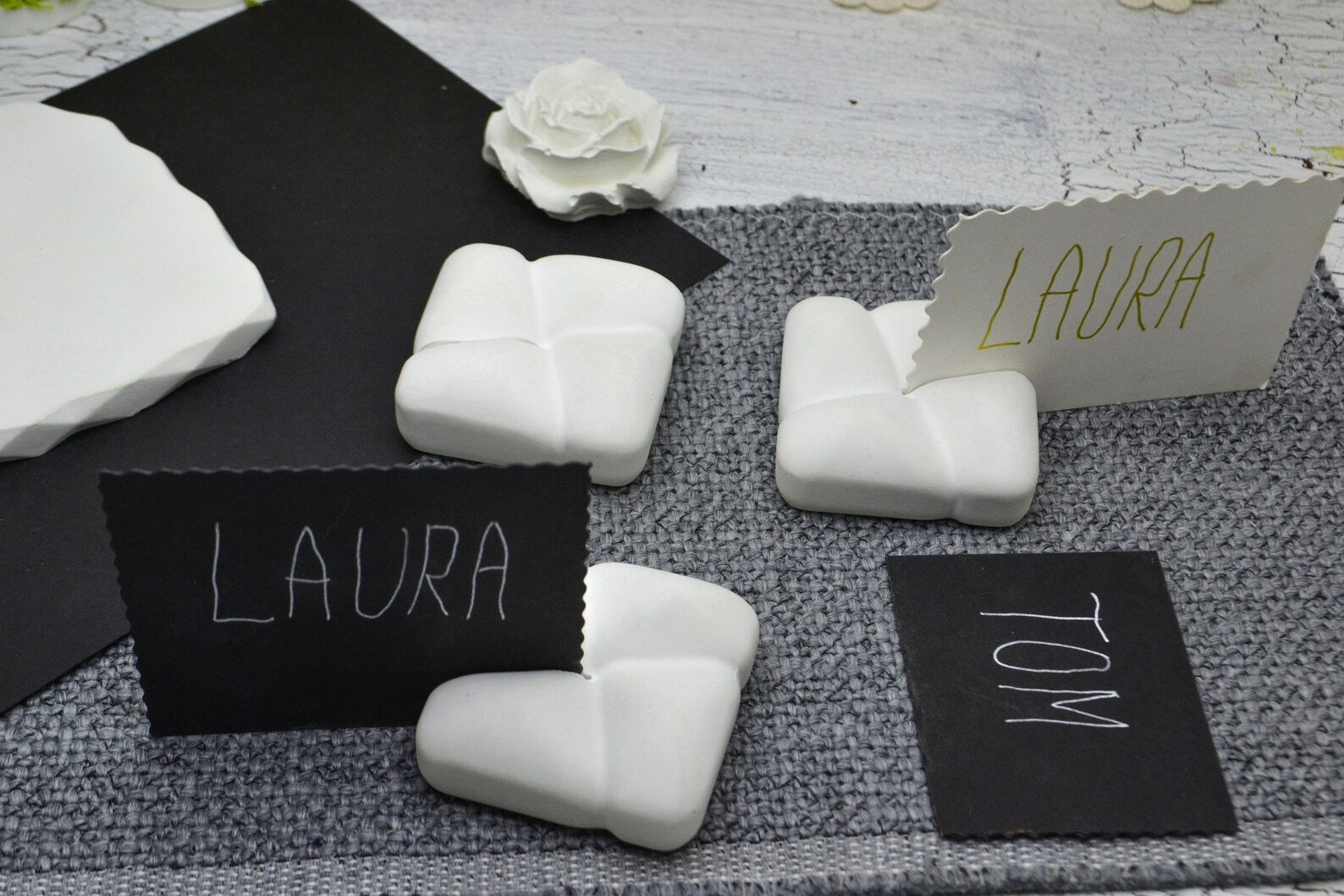 Set of 10 geometric square place card holder Rustic white | Etsy