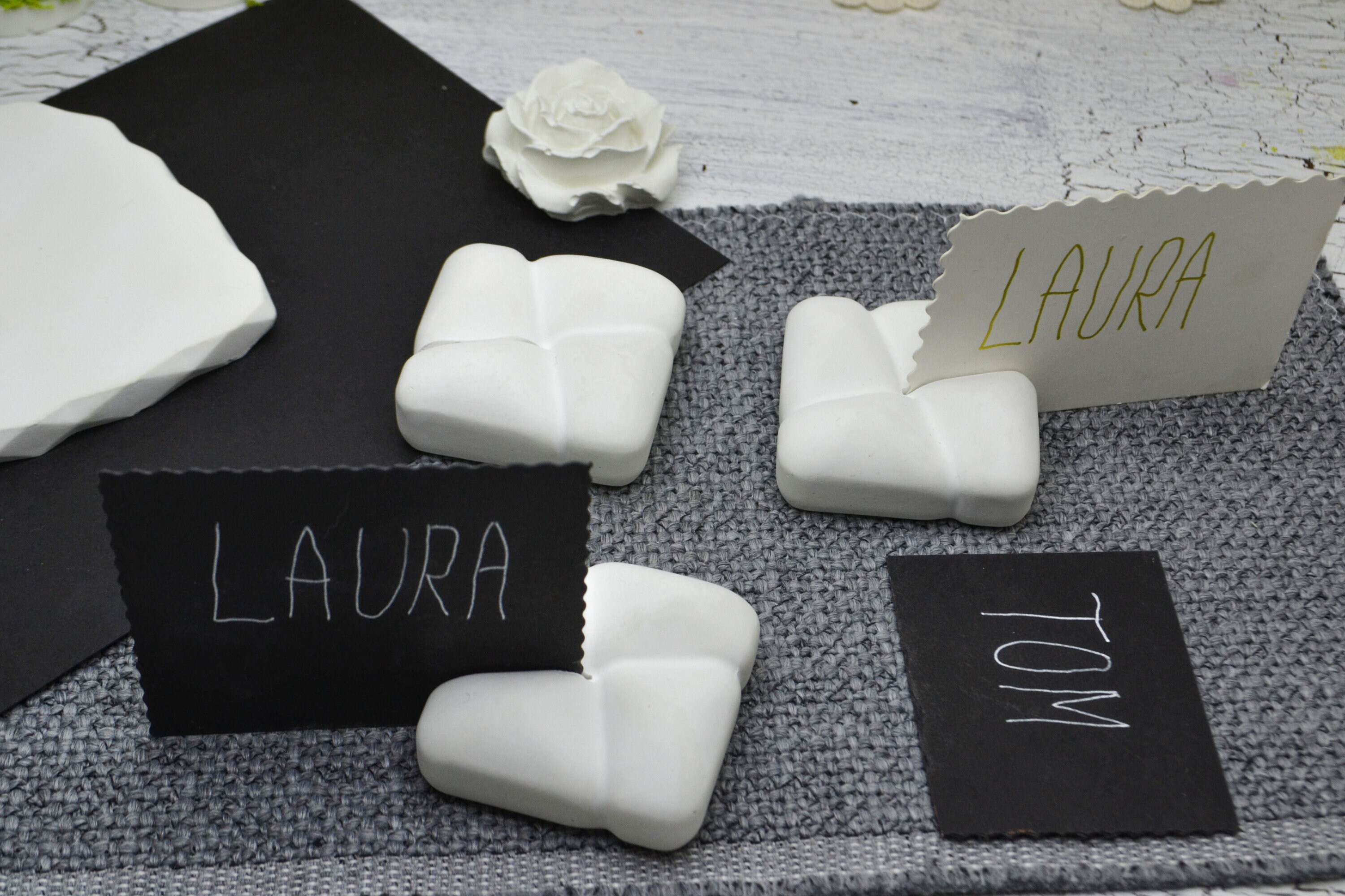 Set of 10 geometric square place card holder Rustic white | Etsy