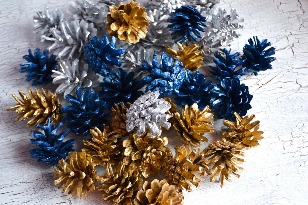 Set of 48 Pine Cones Colour Mix blue,silver,gold 16 Unit Each2-3inch ...