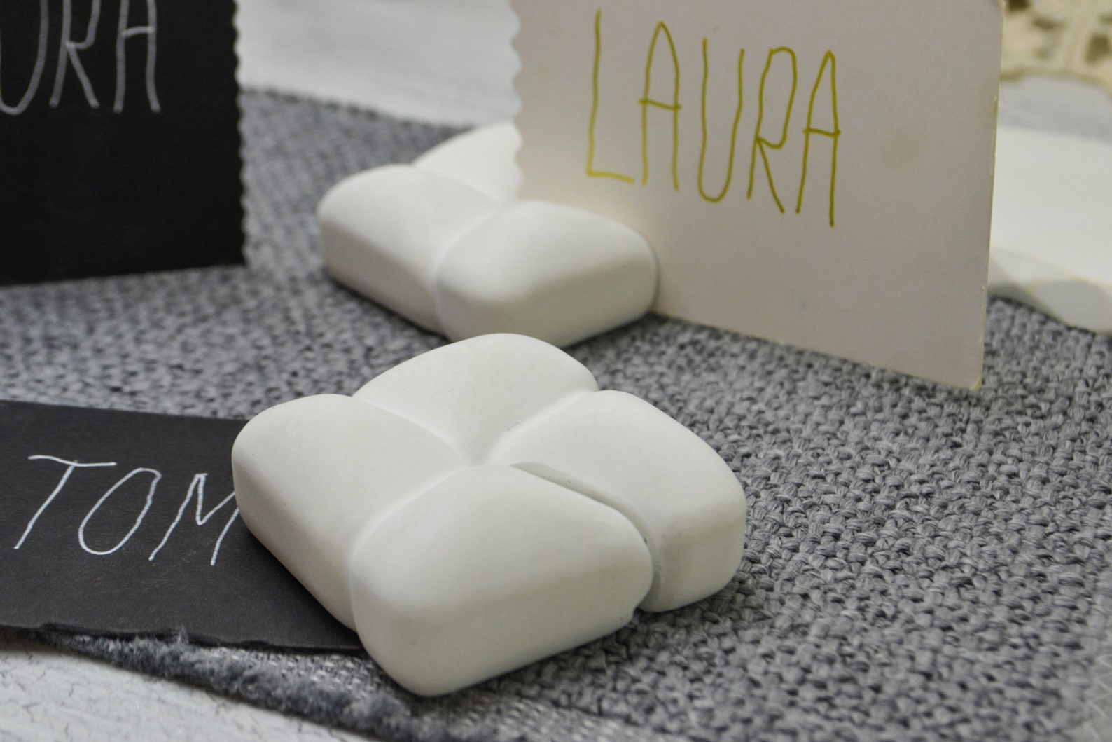 Set of 10 geometric square place card holder Rustic white | Etsy