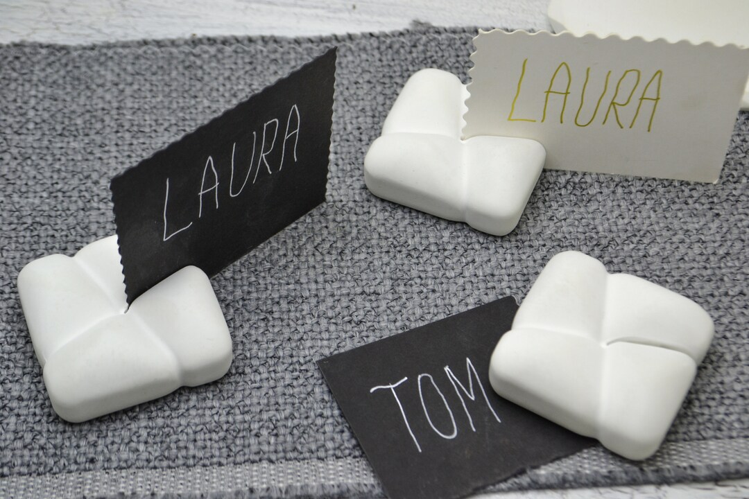 Set of 10 Geometric Square Place Card Holder Rustic White Concrete ...