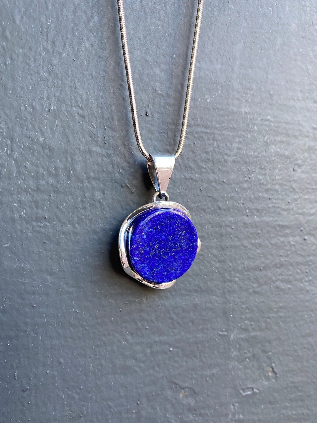 Round Lapis Lazuli Pendant - Etsy