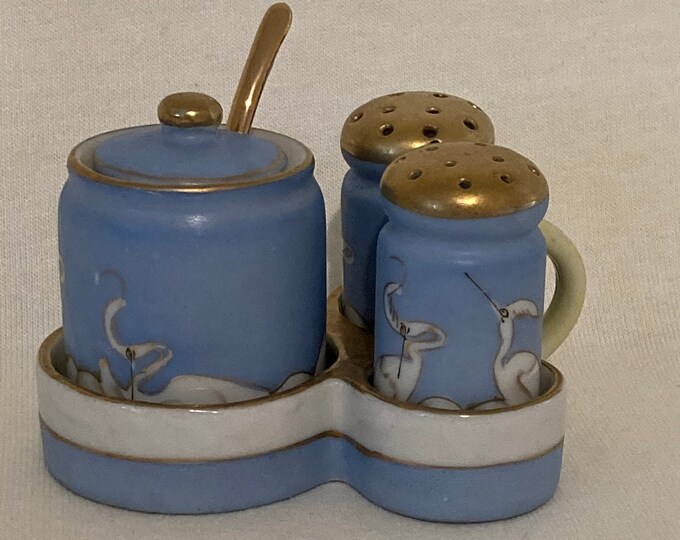 Mitsu-boshi Japan Cruet Set Salt Pepper and Mustard on a Stand - Pale ...