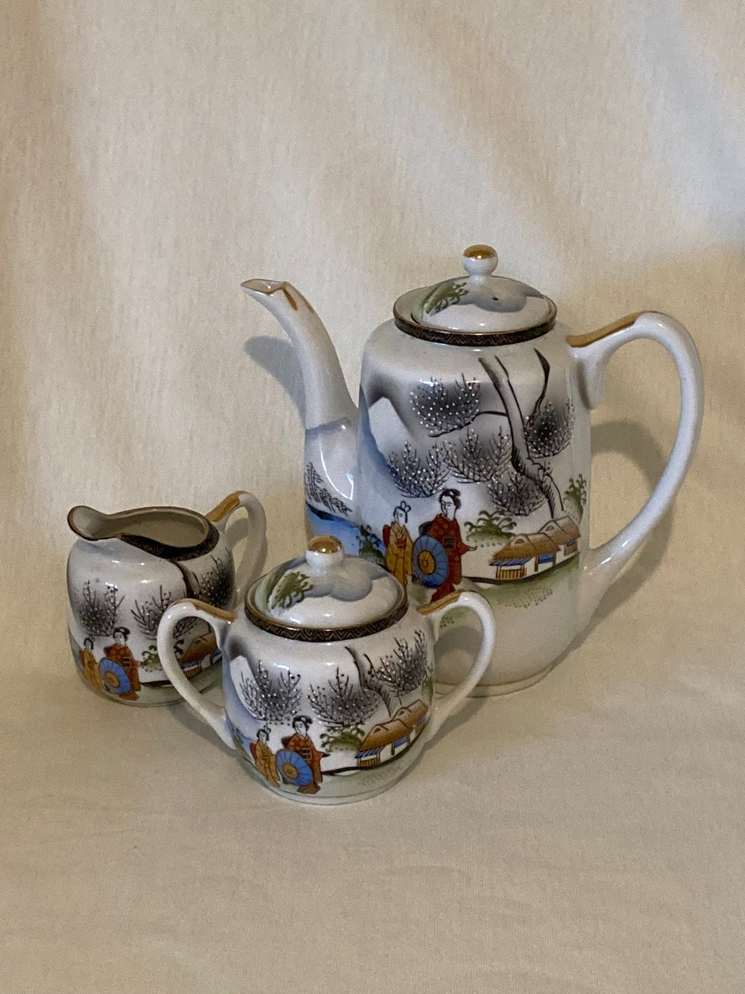 Japanese Kutani Geisha Hand Painted Porcelain Tea Set - Etsy