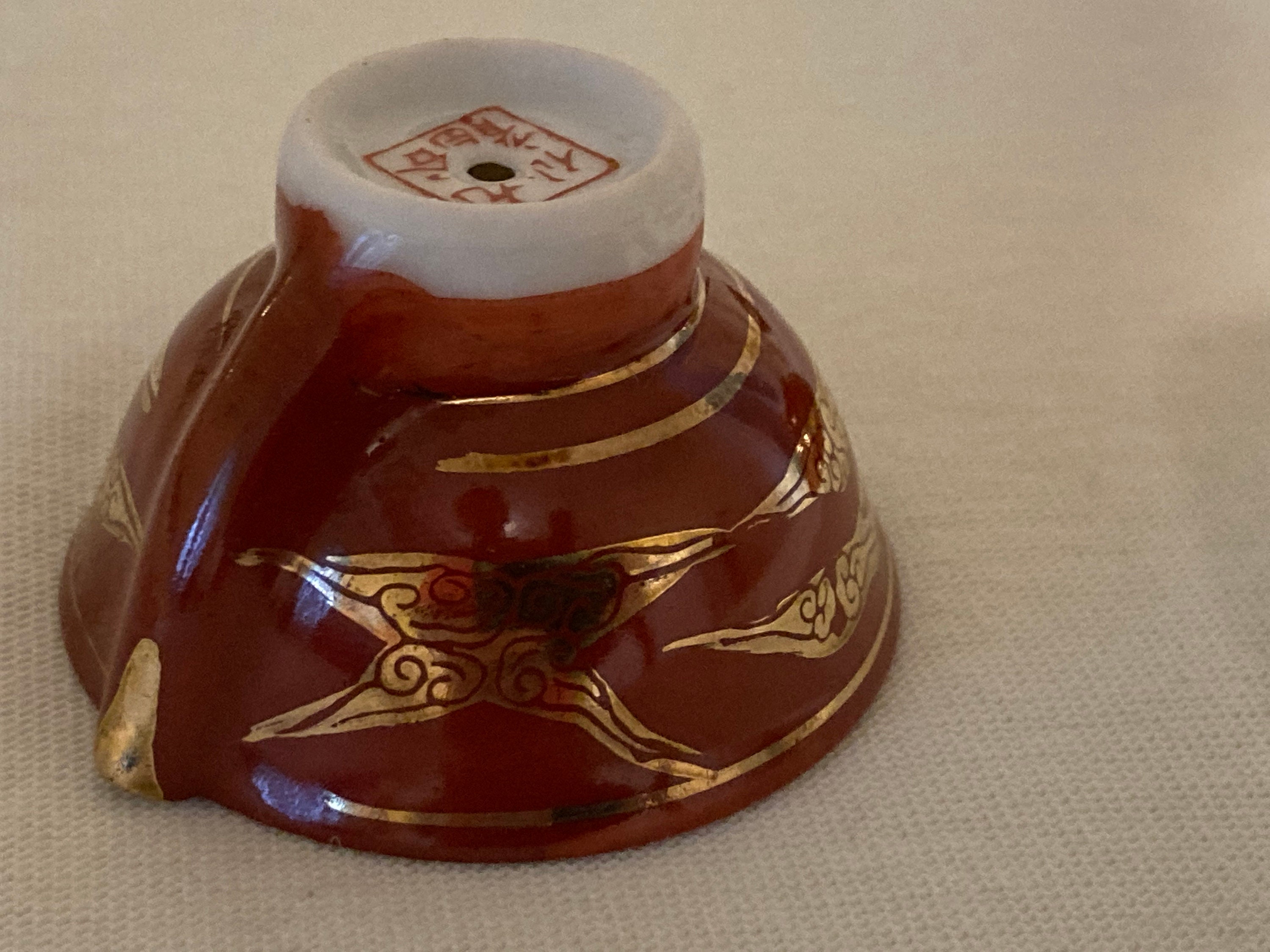 Antique Japanese Red Kutani Eiraku whistling bird sake cups | Etsy