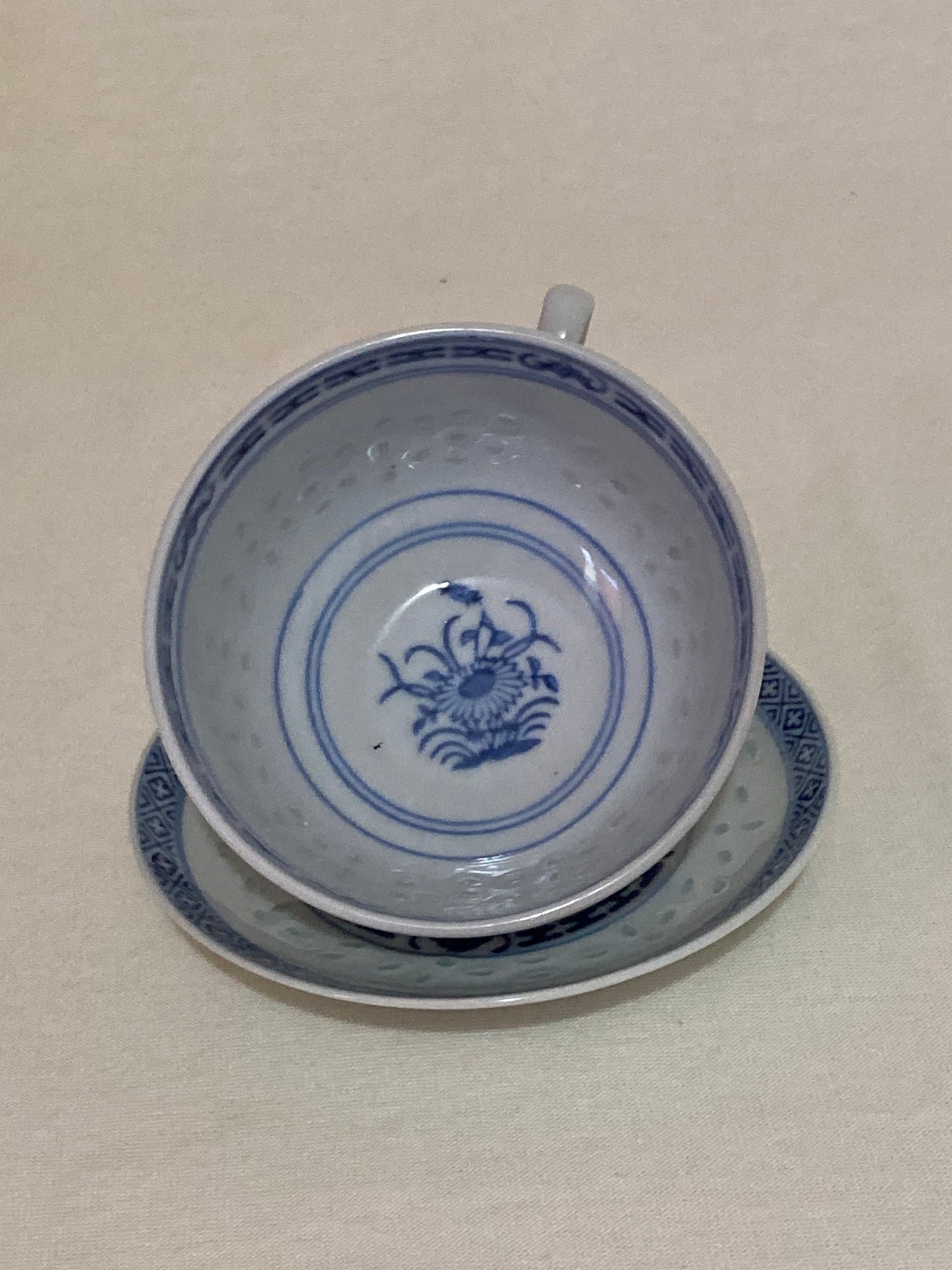 Chinese Rice Eyes Flower Cup and Saucer Set - Etsy