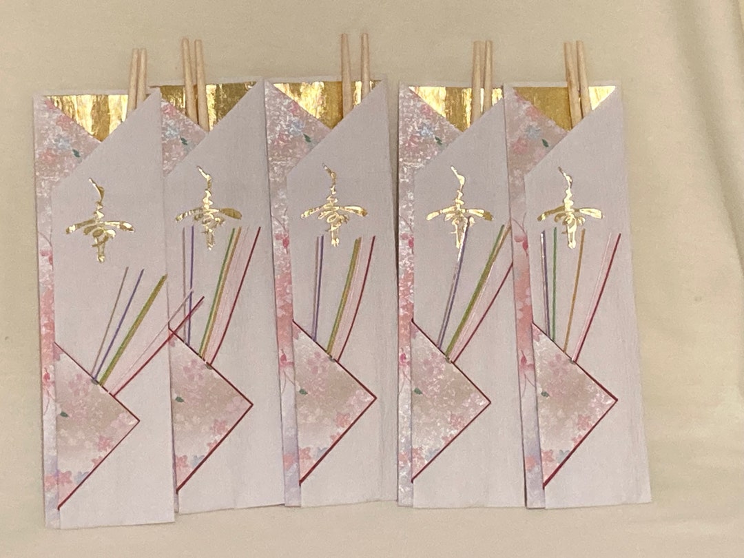 Set of Five Japanese Paper Origami Chopstick Sleeves With Wooden ...