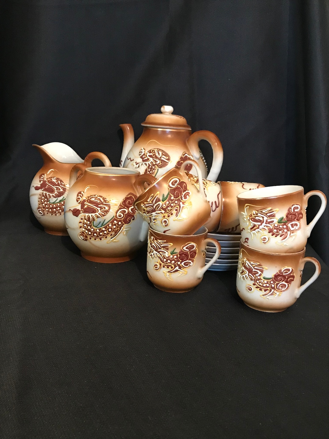Japanese Dragon Ware Tea Set With Embossed Geisha Lithophane - Etsy