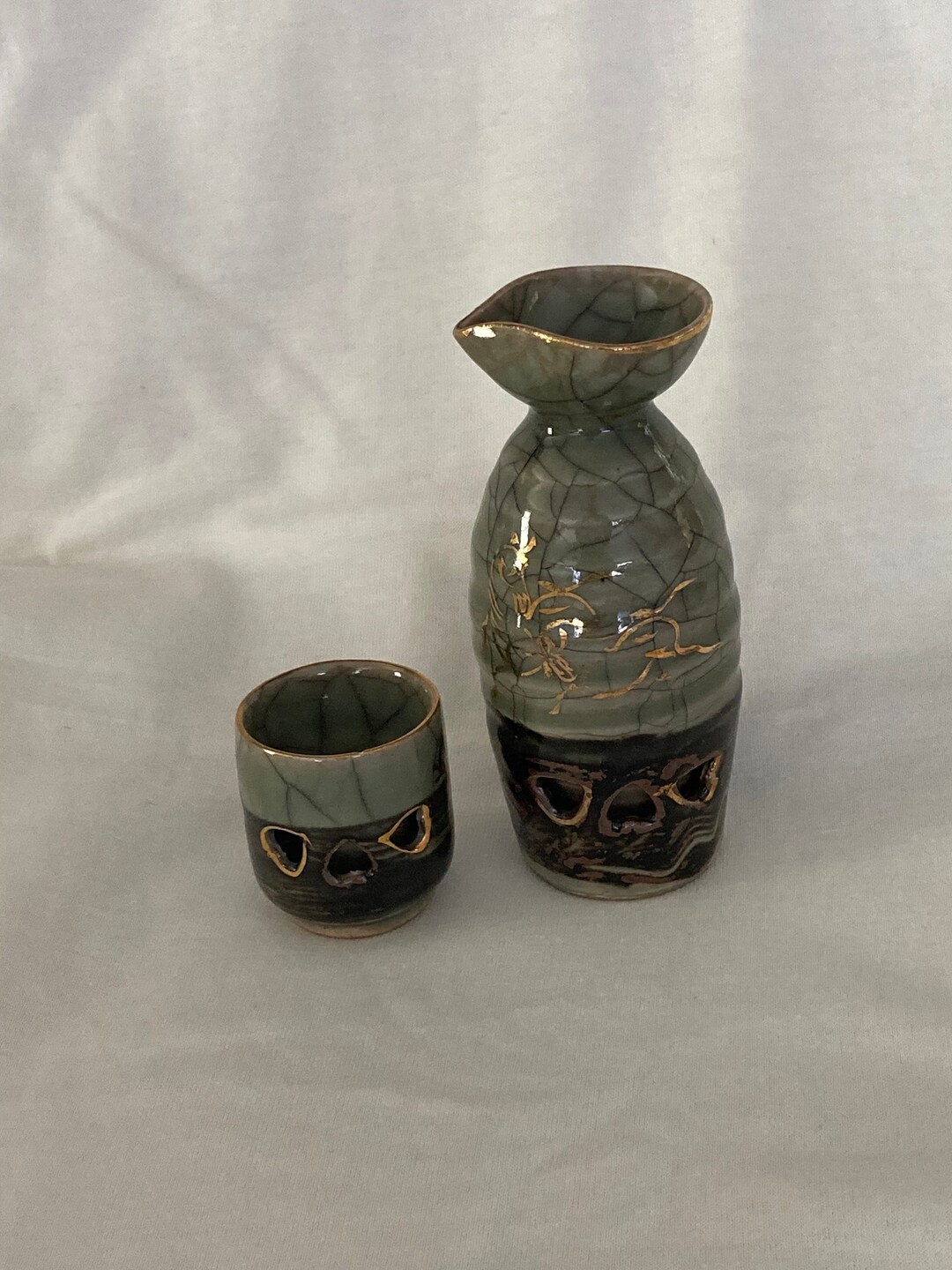 Japanese Somayaki Double Wall Sake Set Gold Horse Motif - Etsy