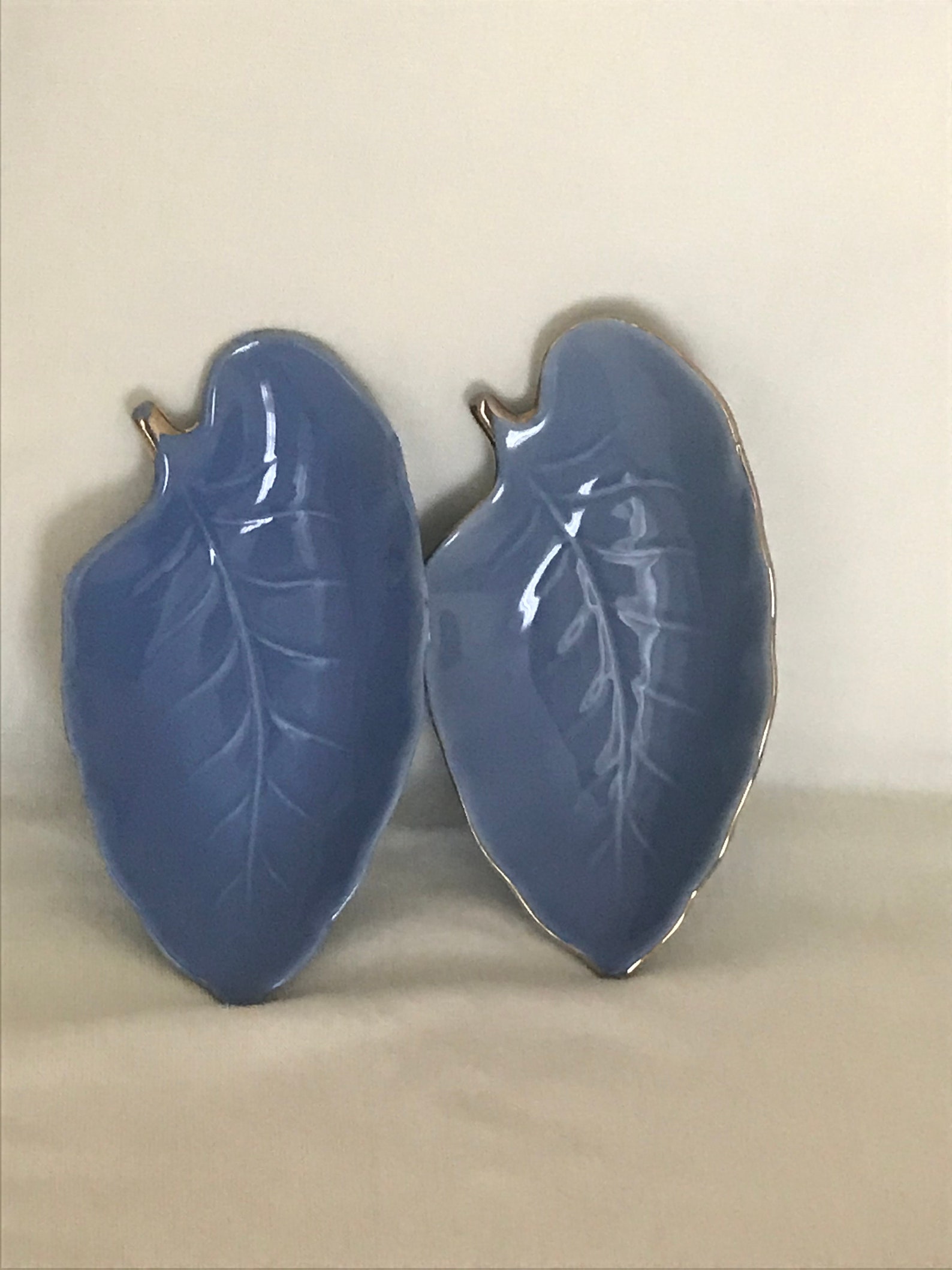 Pair of vintage blue fine china leaf dishes Made in Japan | Etsy