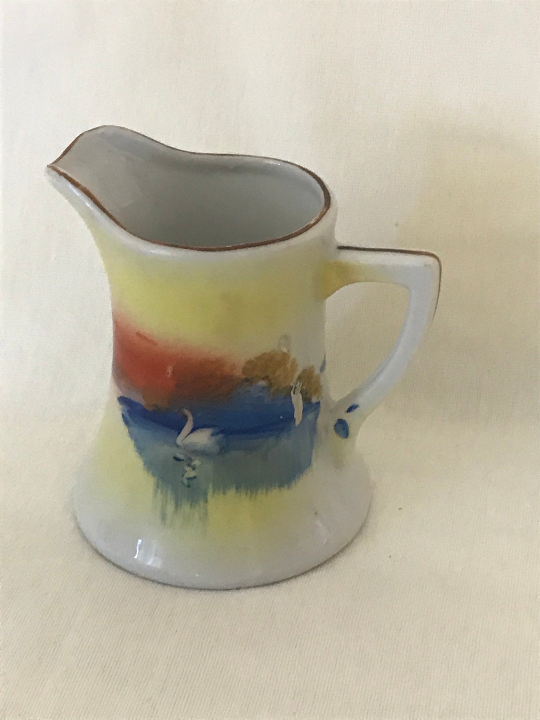 Vintage Japan Creamer Hand Painted Swan Scene - Etsy