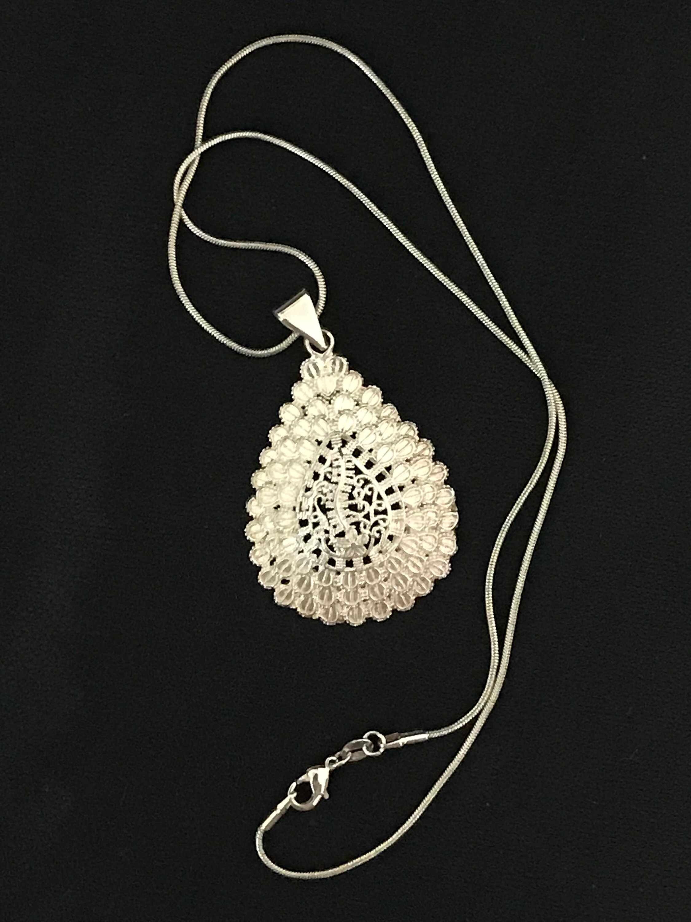 Sterling Silver Filigree Teardrop Chain Pendant - Etsy UK