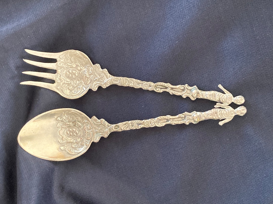 Antique Montagnani Italy Silver Plated Brass Serving Fork and Spoon Set ...