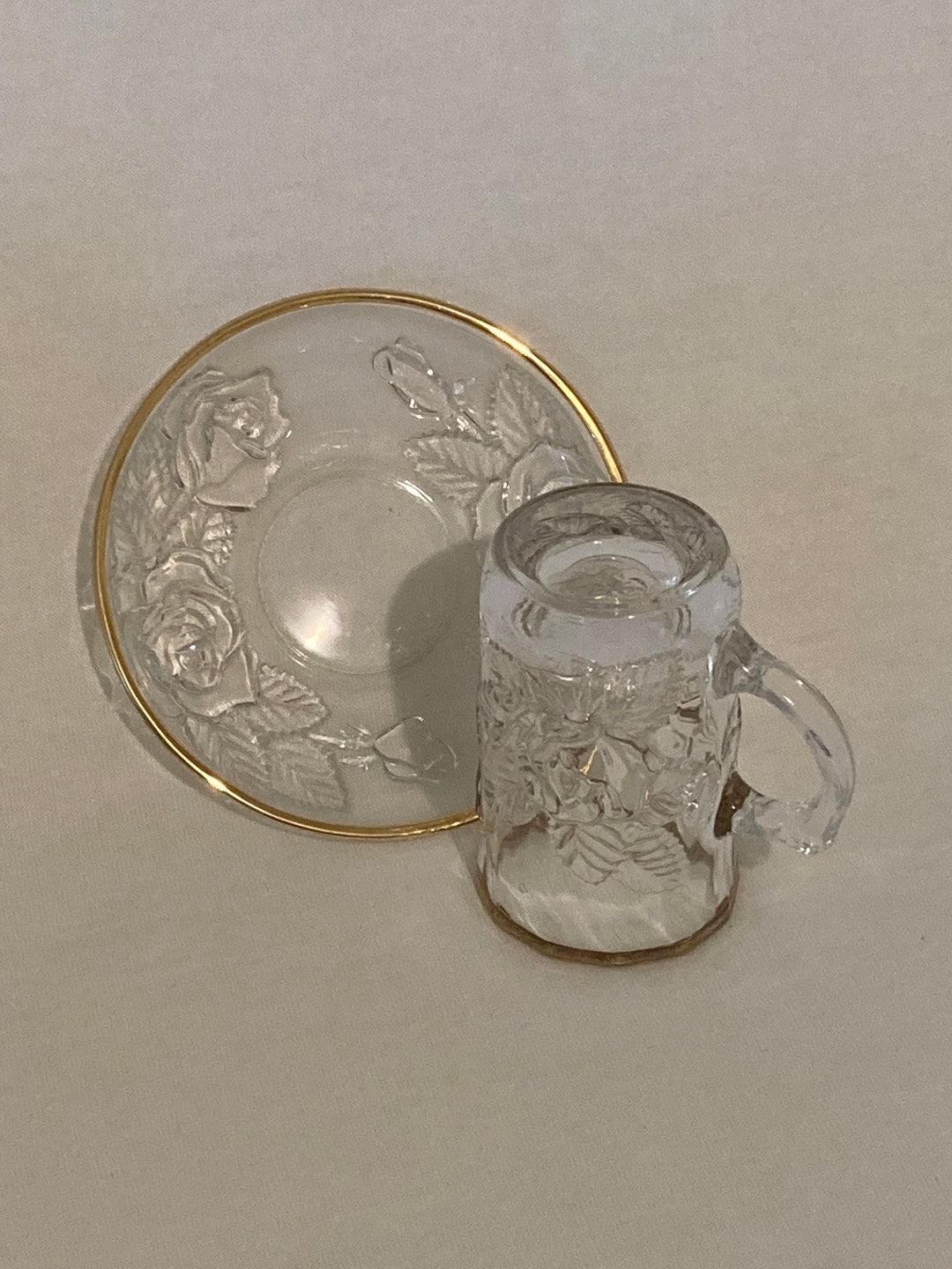 Vintage Pressed Glass Demitasse Cup and Saucer With Embossed Roses - Etsy