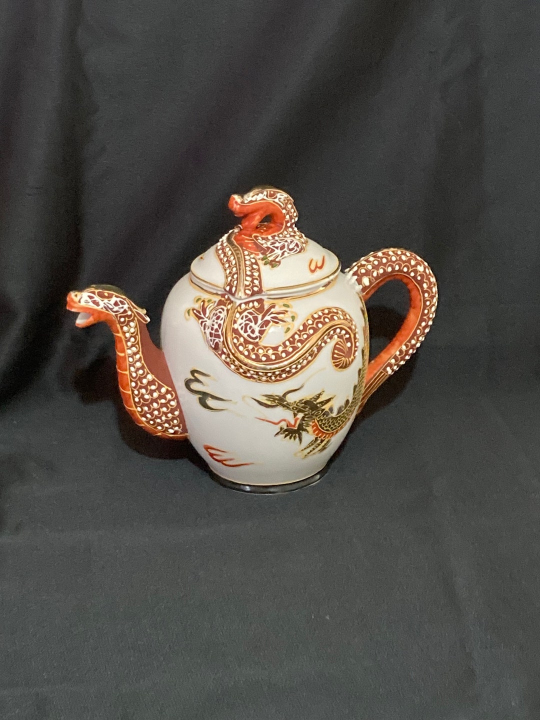 Vintage Japan Dragonware Moriage Three Dragon Teapot - Etsy
