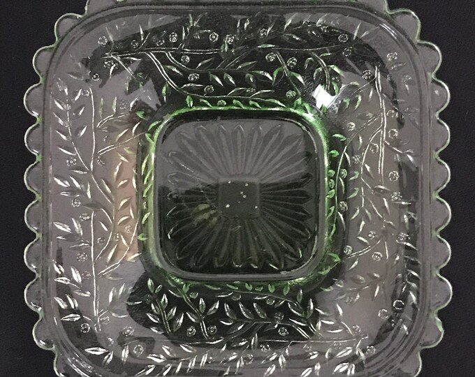 Vintage Green Depression Glass Candy Nut Dish Etsy