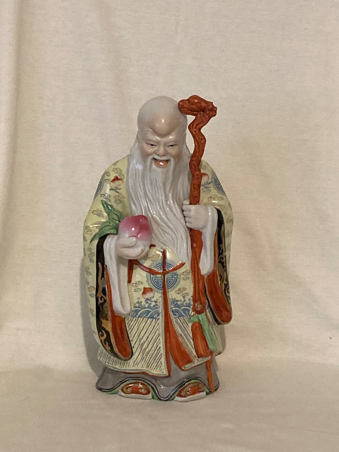 Antique Chinese Famille Rose Porcelain Statue of Shou Xing Longevity ...