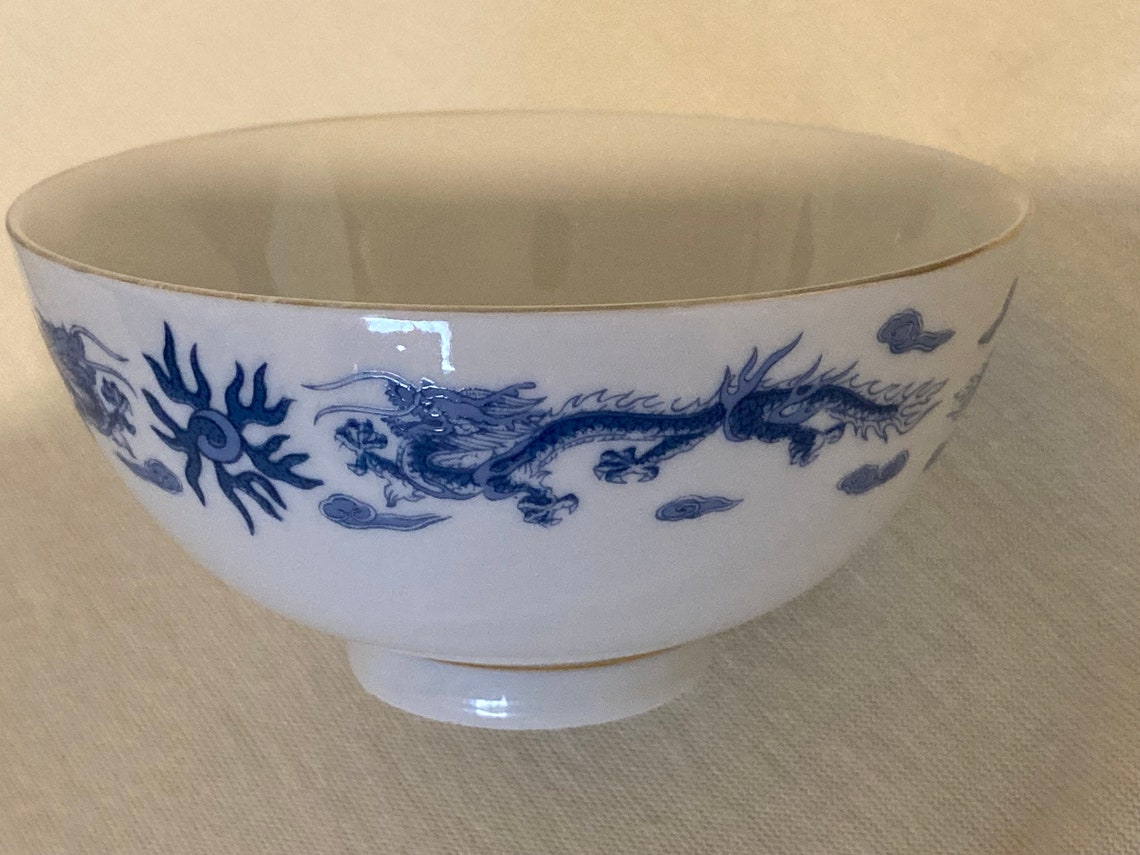 Taiwan Porcelain Blue Dragon Rice Soup Bowl Sauce Bowl and - Etsy