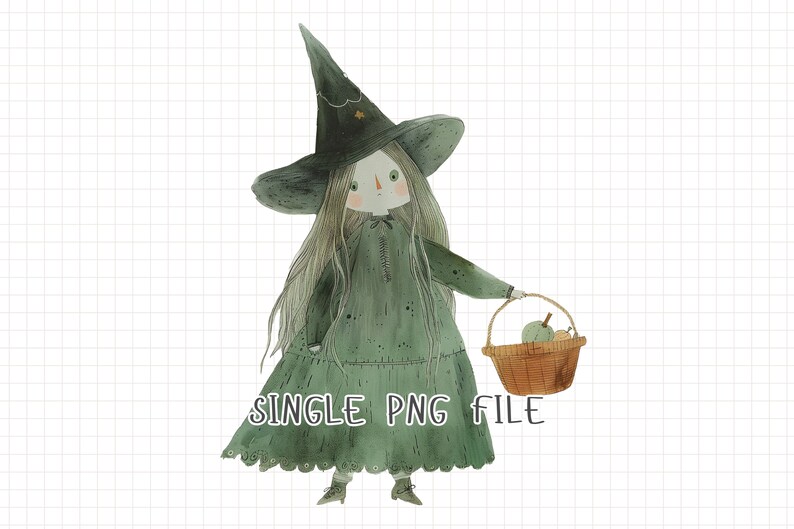 Cute Halloween Witch Clip Art, Whimsical Halloween Png, Green Witch ...