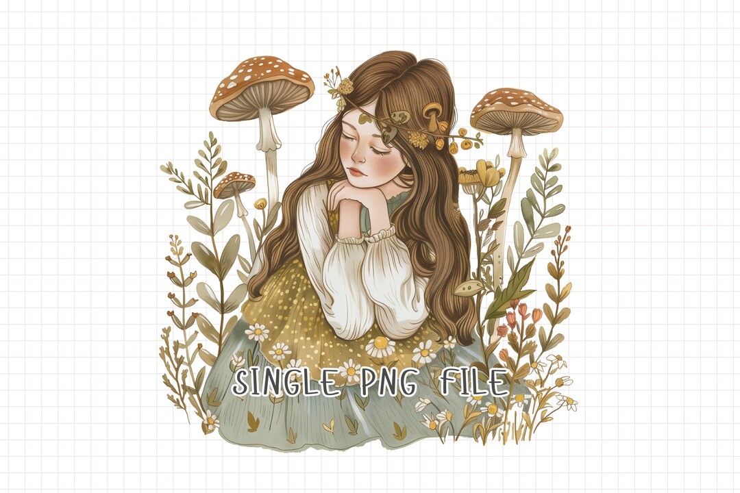 Cottagecore Girl Clip Art, Whimsical Cottagecore Png, Mushroom Girl ...