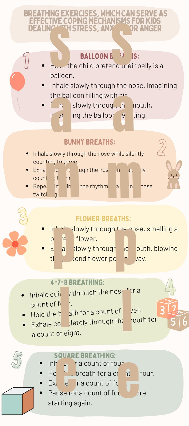 Breathing Exercises Guide Flash Card for Kids - Etsy