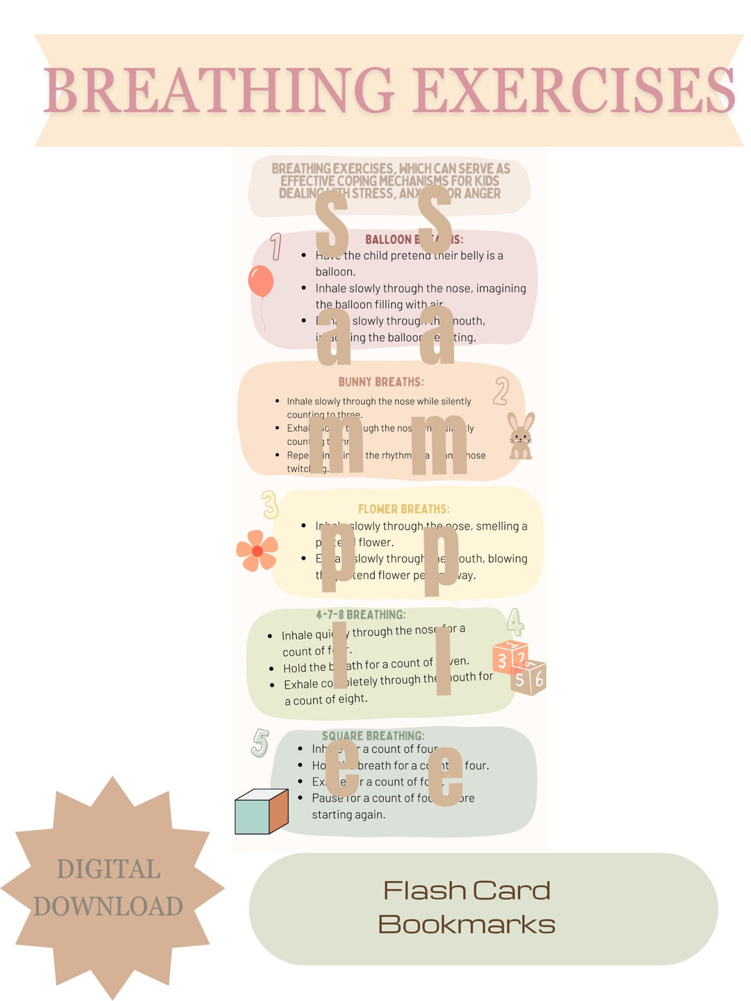 Breathing Exercises Guide Flash Card for Kids - Etsy